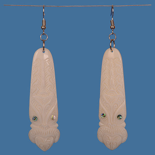 Bone Toki Earrings with Tiki Pattern | Discoveries